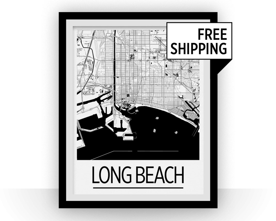 Long Beach Map Poster Usa Map Print Art Deco Series - Etsy