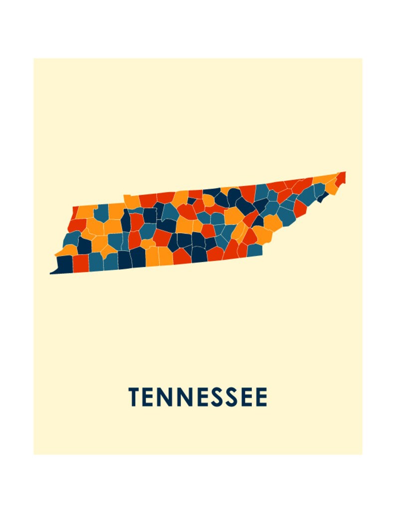 Tennessee Map Print - Full Color Map Poster - Etsy