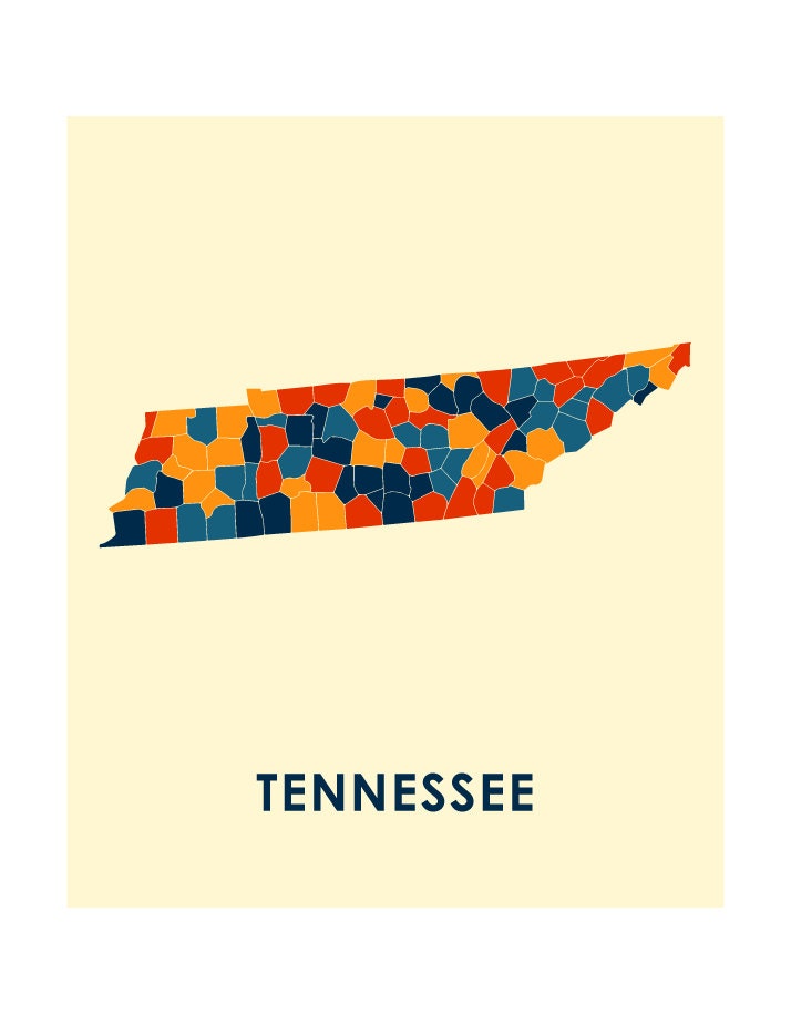 Tennessee Map Print Full Color Map Poster - Etsy