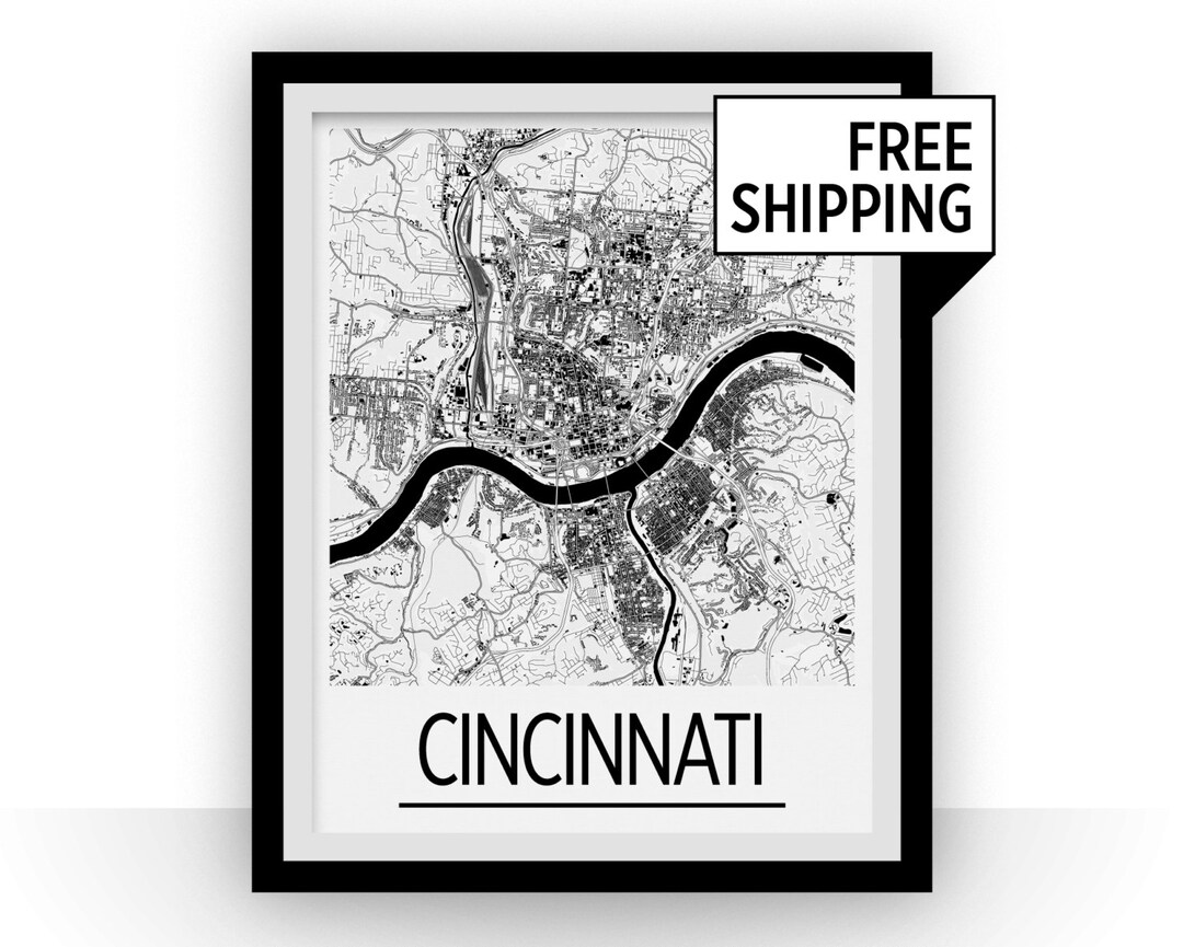Cincinnati Map Poster - Usa Map Print - Art Deco Series - Etsy