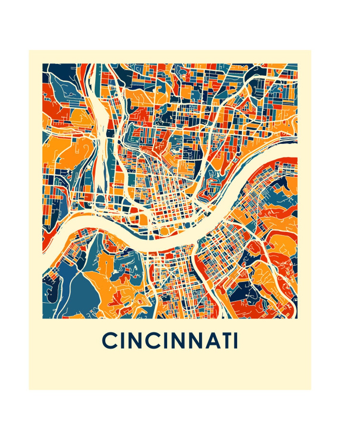 Cincinnati Map Print Full Color Map Poster | Etsy