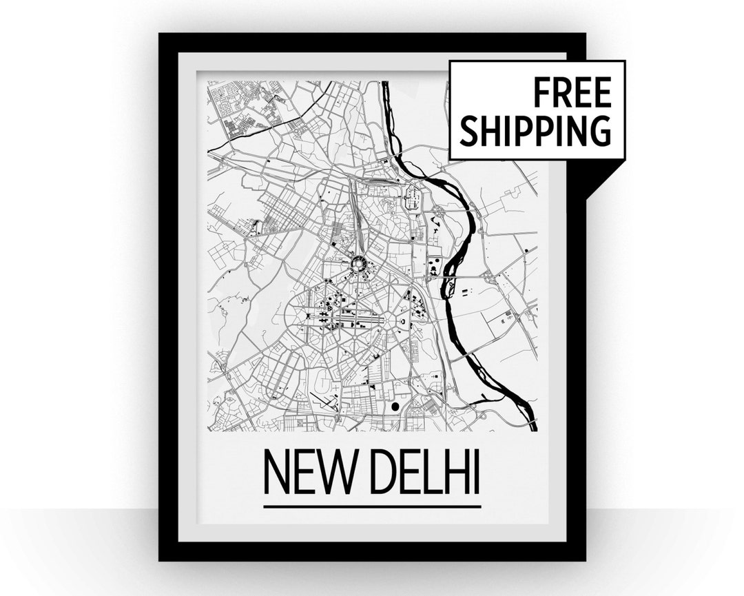 New Delhi Map Poster - India Map Print - Art Deco Series - Etsy