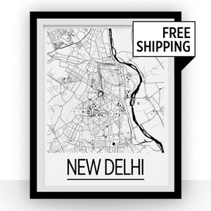 New Delhi Map Poster - India Map Print - Art Deco Series - Etsy