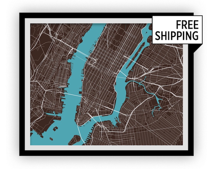 New York City Map Print - Full Color Map Poster - Etsy Canada