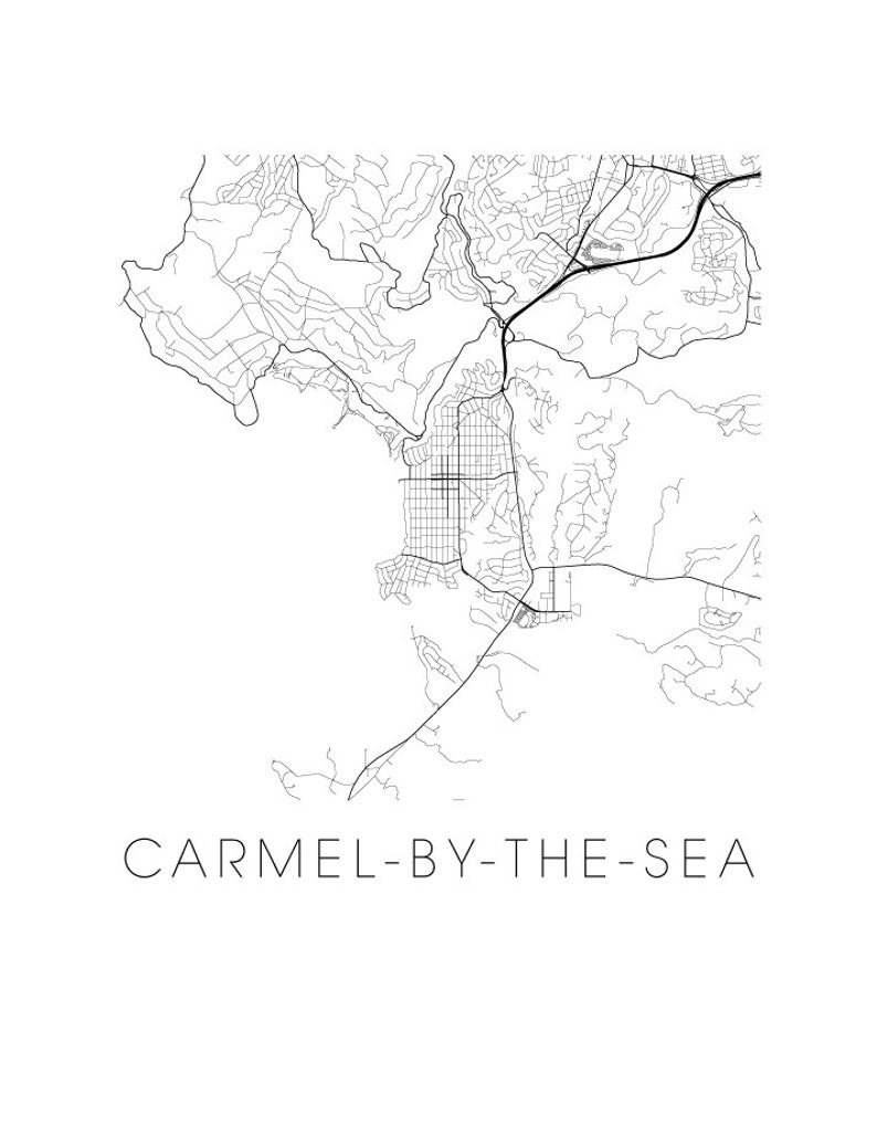 Carmel-by-the-sea Map Black and White Print - California Black and ...