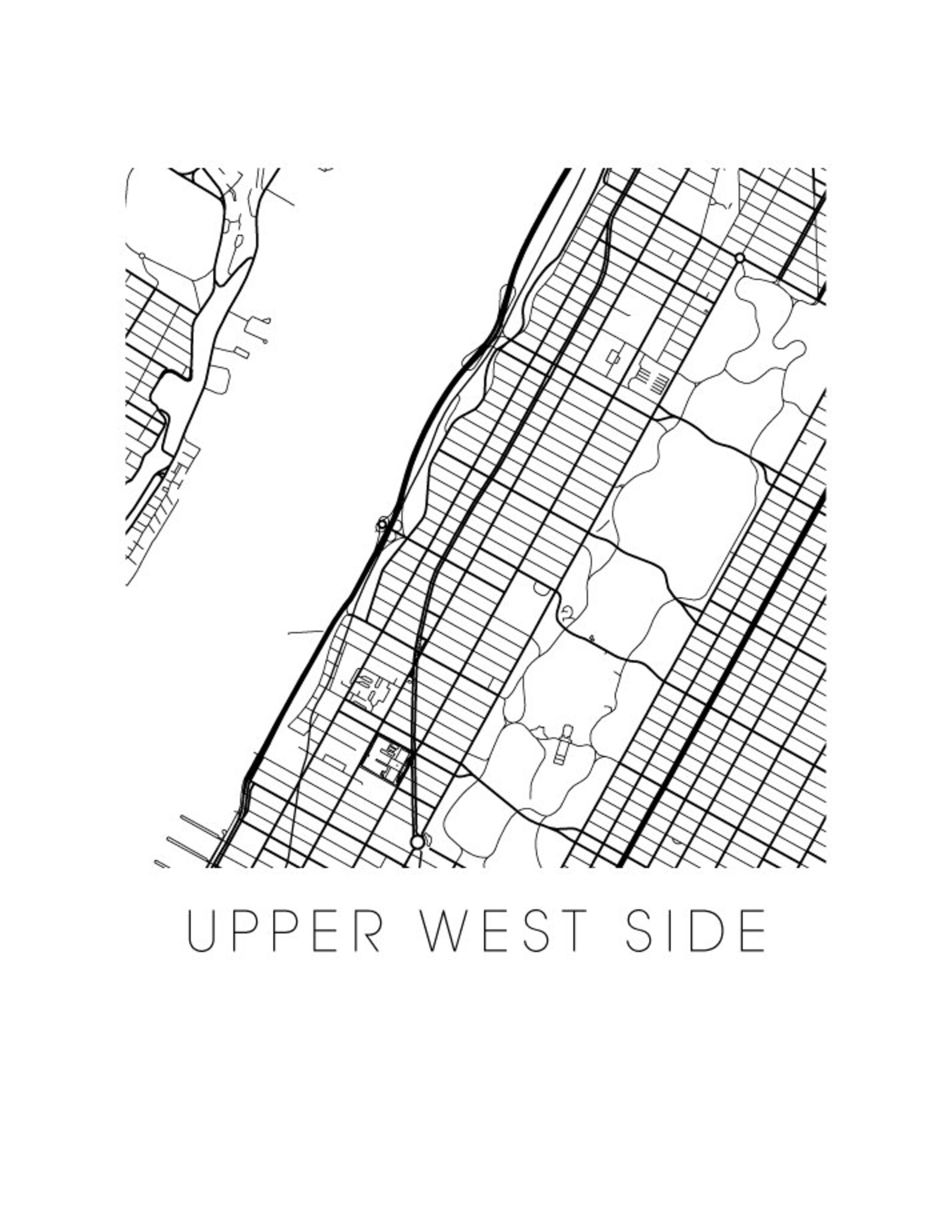 Upper West Side Map Black and White Print New York Black and | Etsy