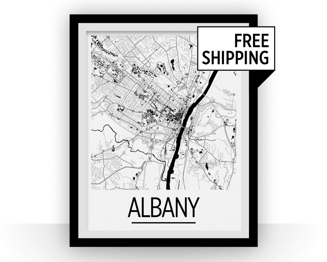 Albany Map Poster - Usa Map Print - Art Deco Series - Etsy