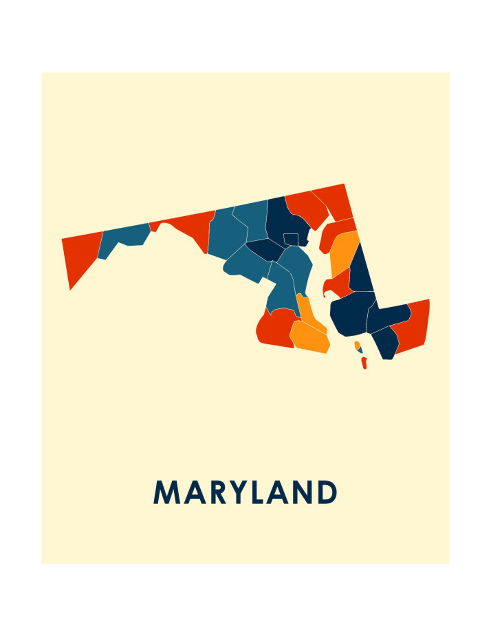 Maryland Map Print - Full Color Map Poster - Etsy
