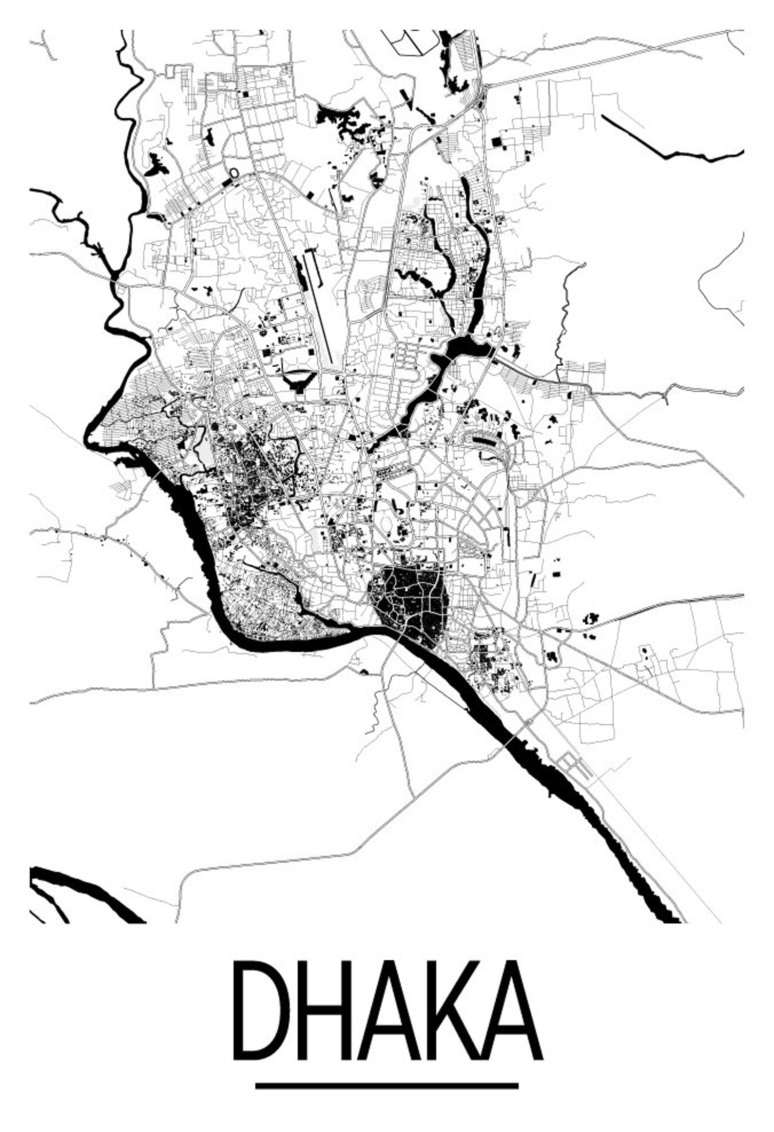 Dhaka Map Poster Bangladesh Map Print Art Deco Series | Etsy
