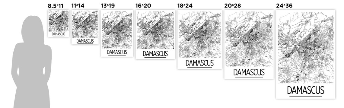 Damascus Map Poster Syria Map Print Art Deco Series | Etsy