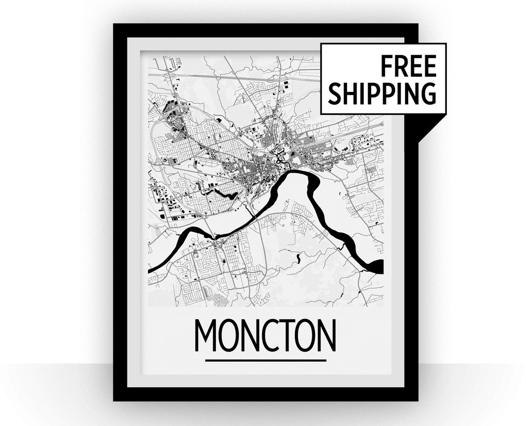 Moncton New Brunswick Map Poster - New Brunswick Map Print - Art Deco ...