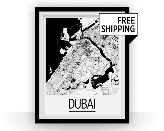 Dubai Mapa plakat-ZEA Mapa druku-art deco Series - Etsy Polska