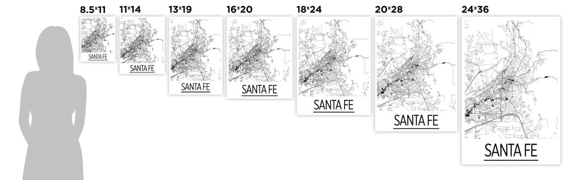 Santa Fe Map Poster Usa Map Print Art Deco Series | Etsy