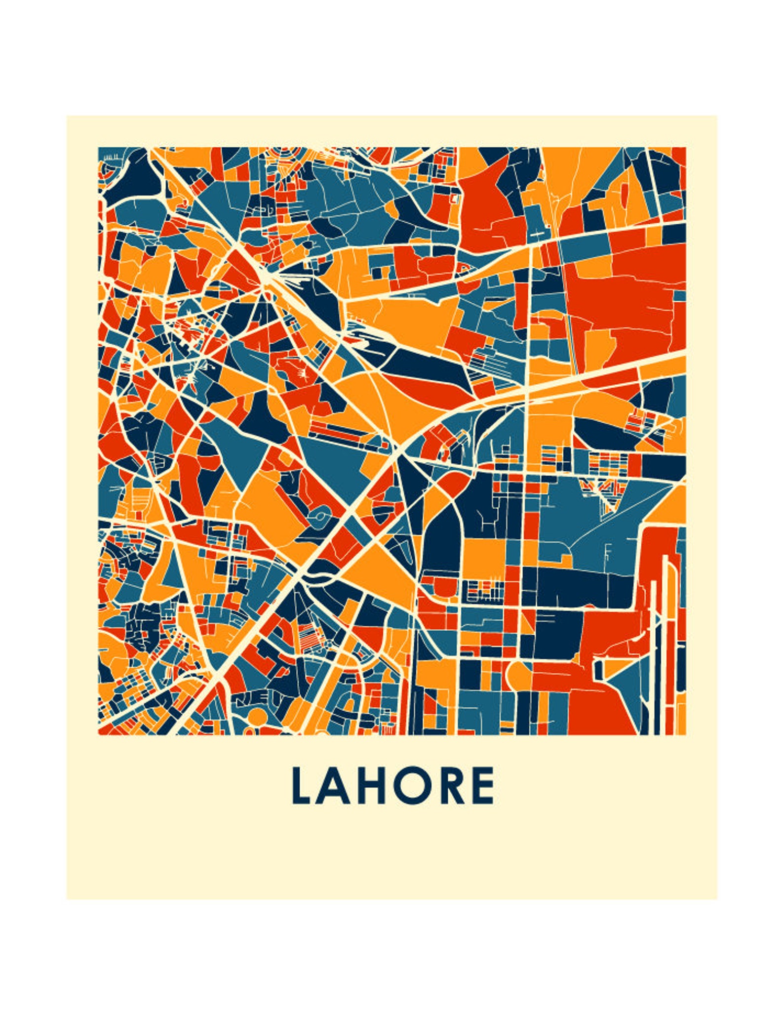 Lahore Map Print Full Color Map Poster - Etsy