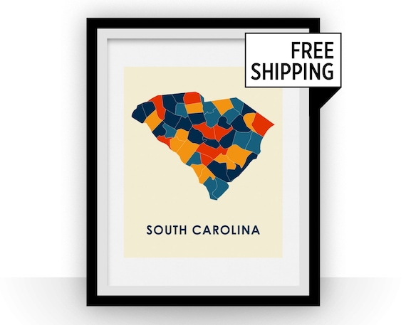 South Carolina Map Print Full Color Map Poster | Etsy