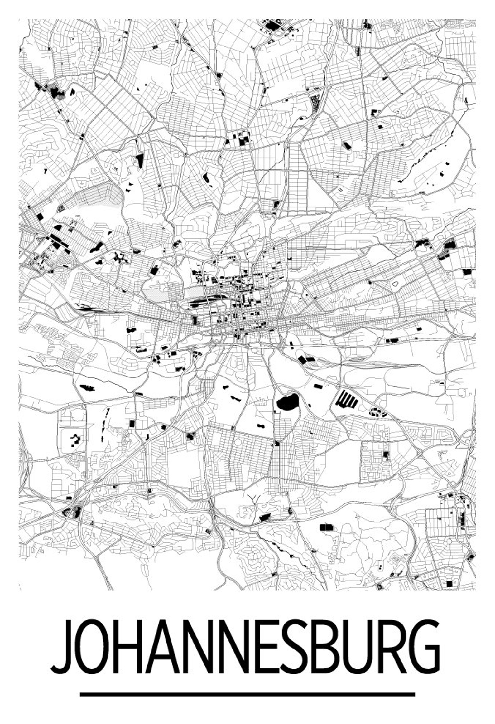 Johannesburg Map Poster South Africa Map Print Art Deco - Etsy Canada