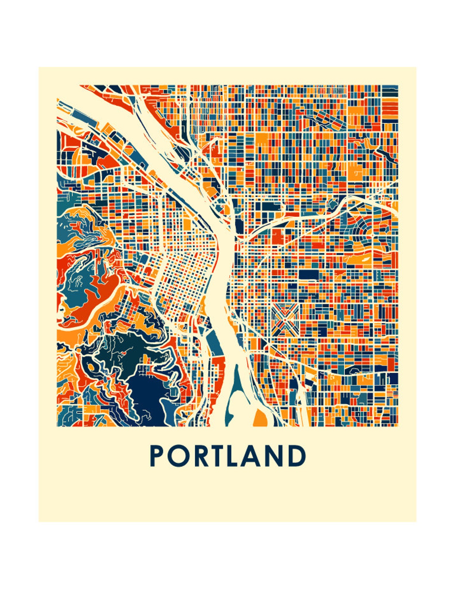 Portland Map Print Full Color Map Poster - Etsy