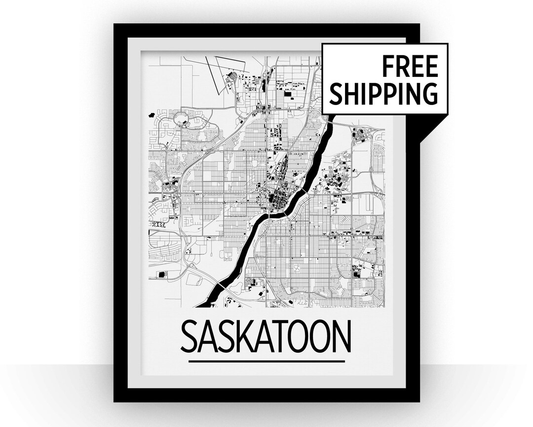 Saskatoon Map Poster - Saskatchewan Map Print - Art Deco Series - Etsy