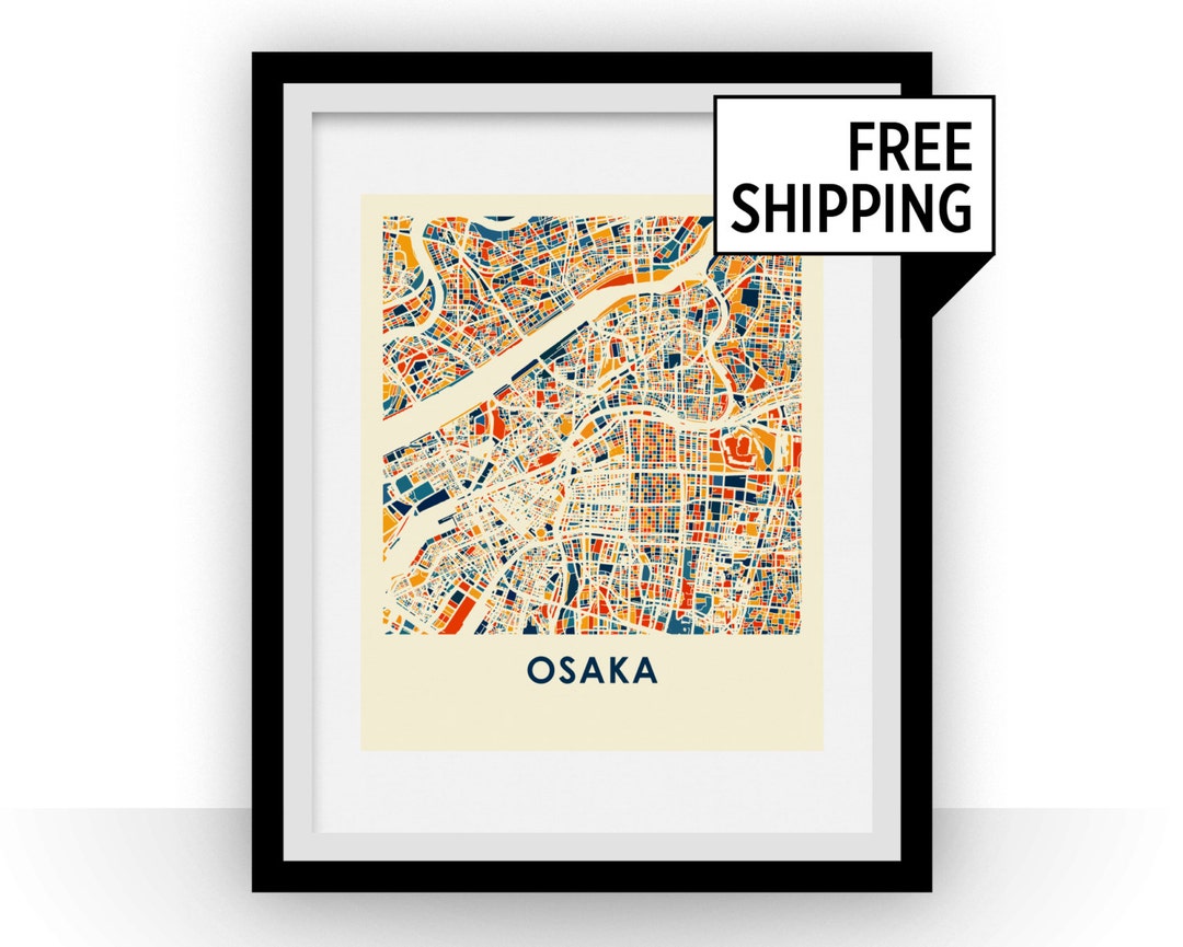 Osaka Map Print - Full Color Map Poster - Etsy