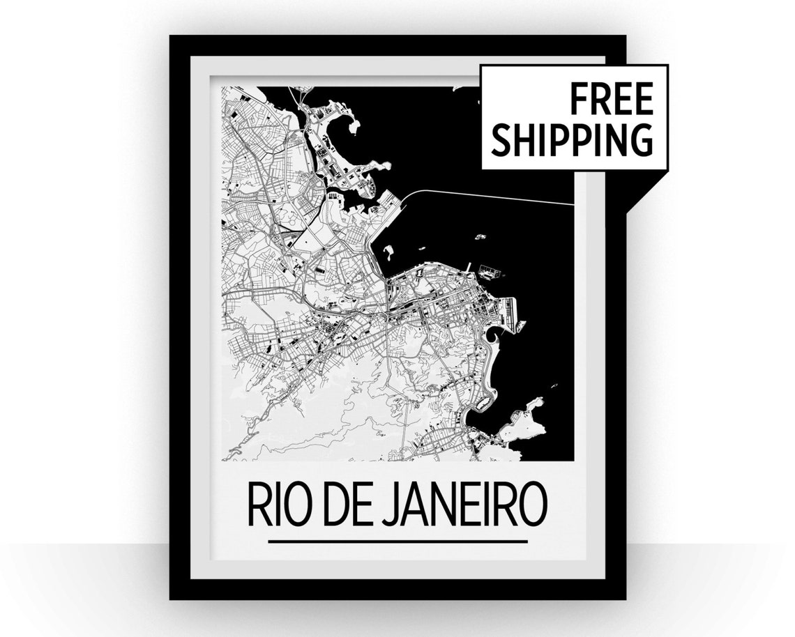 Rio De Janeiro Map Poster Brazil Map Print Art Deco Series | Etsy