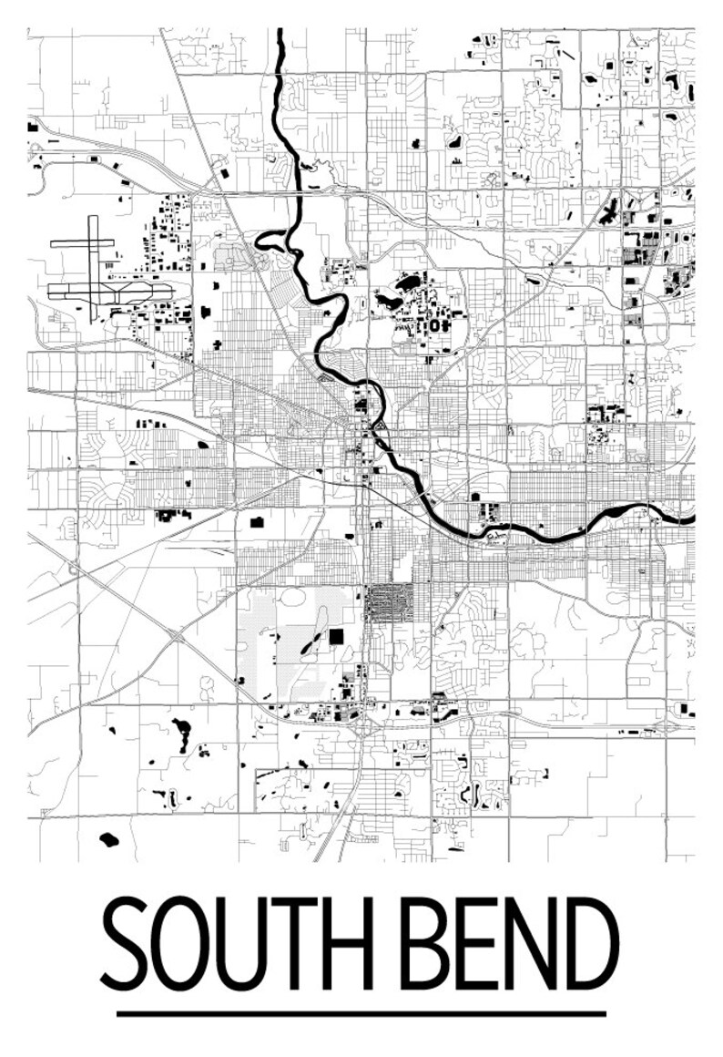 South Bend Map Poster - Usa Map Print - Art Deco Series - Etsy