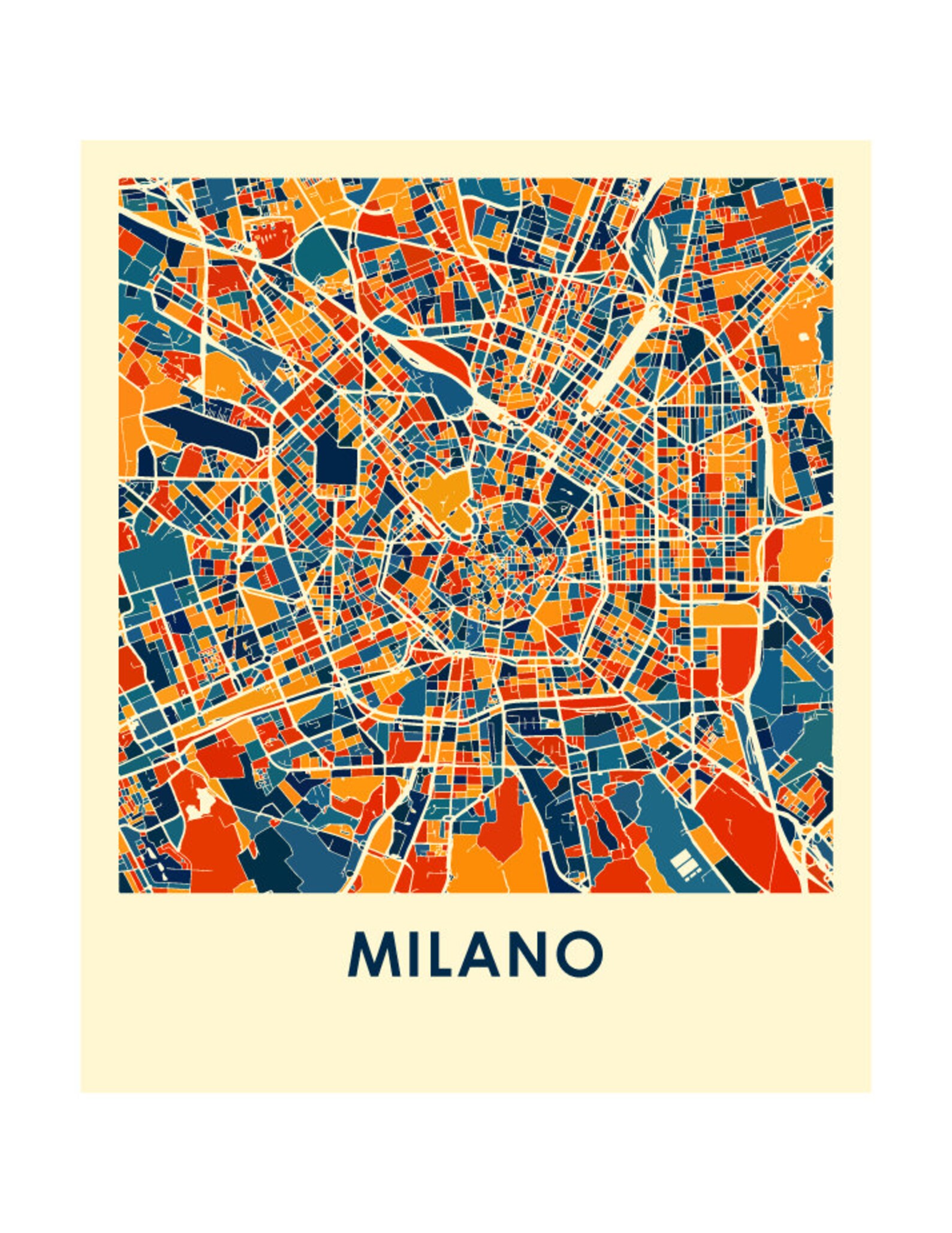 Milan Map Print Full Color Map Poster - Etsy