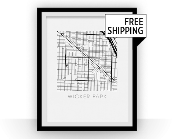 Wicker Park Map Black and White Print Illinois Black and | Etsy
