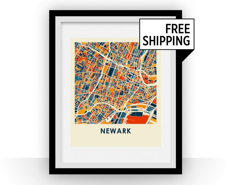 Newark Map Print Full Color Map Poster | Etsy