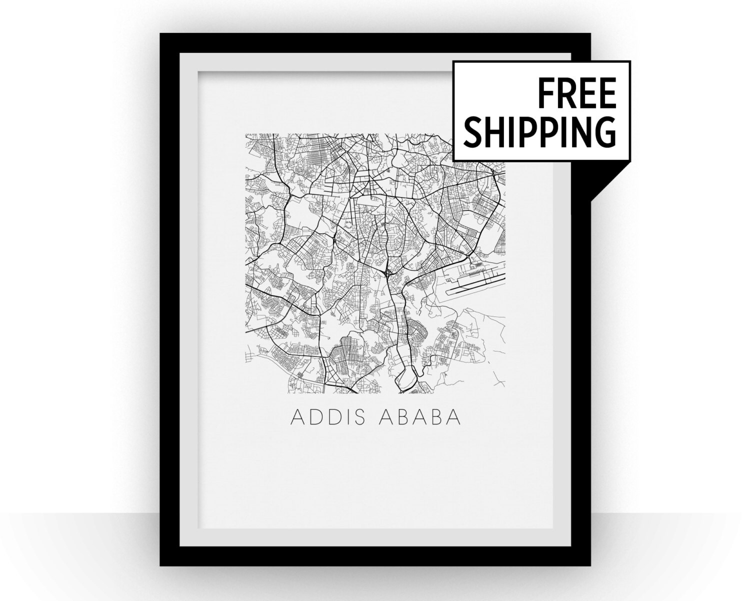 Addis Ababa Map Black and White Print - Ethiopia Black and White Map ...