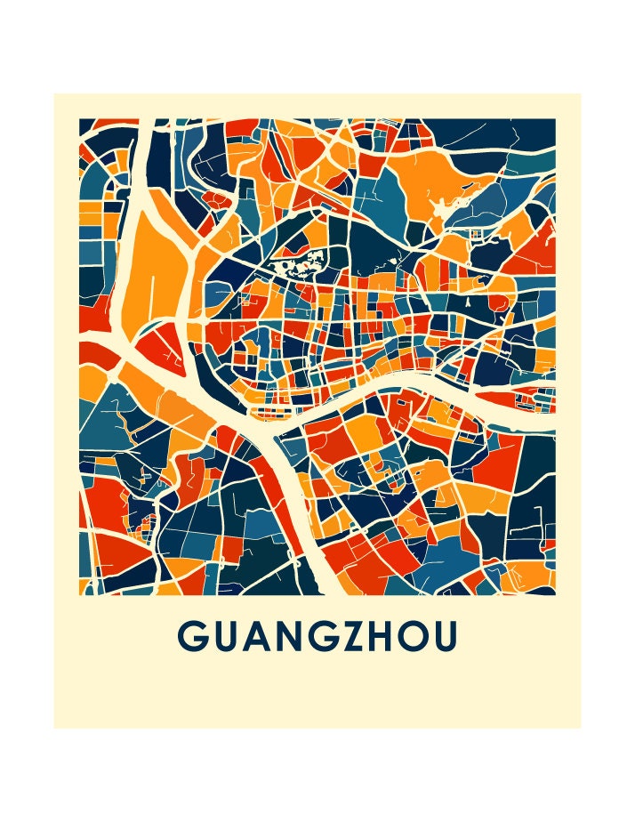Guangzhou Map Print - Full Color Map Poster - Etsy