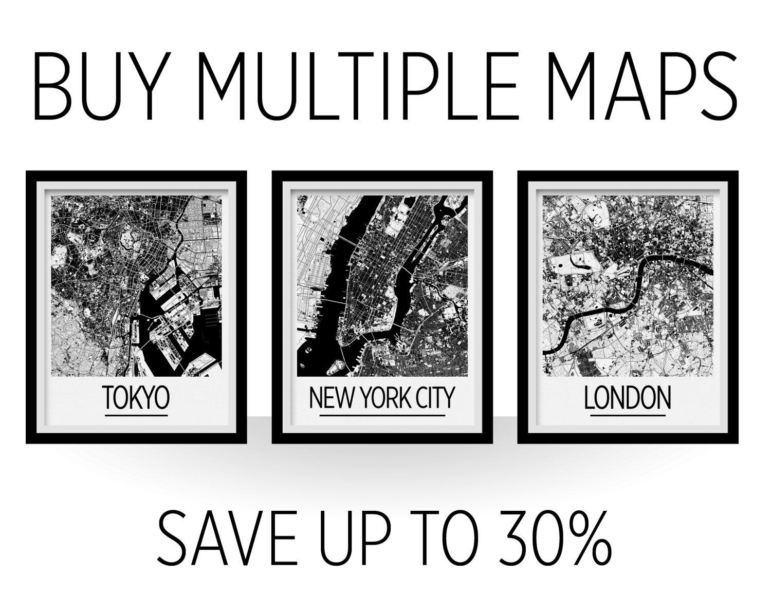 Multiple Maps Poster Set - Save up to 30% - Choose Any City in the ...