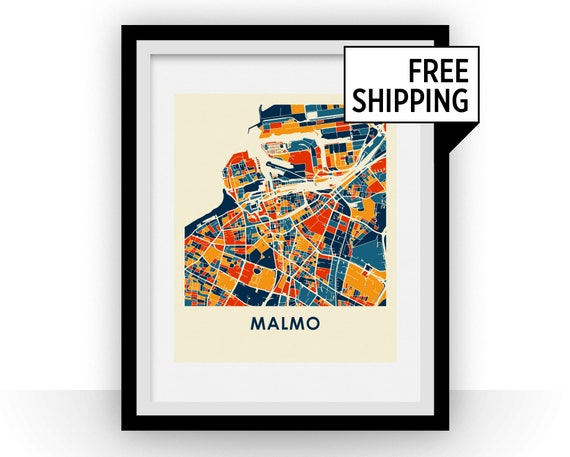 Malmo Map Print Full Color Map Poster | Etsy
