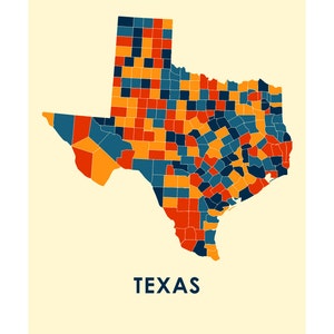 Texas Map Print - Full Color Map Poster - Etsy
