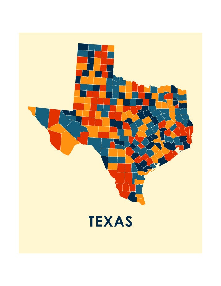 Texas Map Print Full Color Map Poster - Etsy