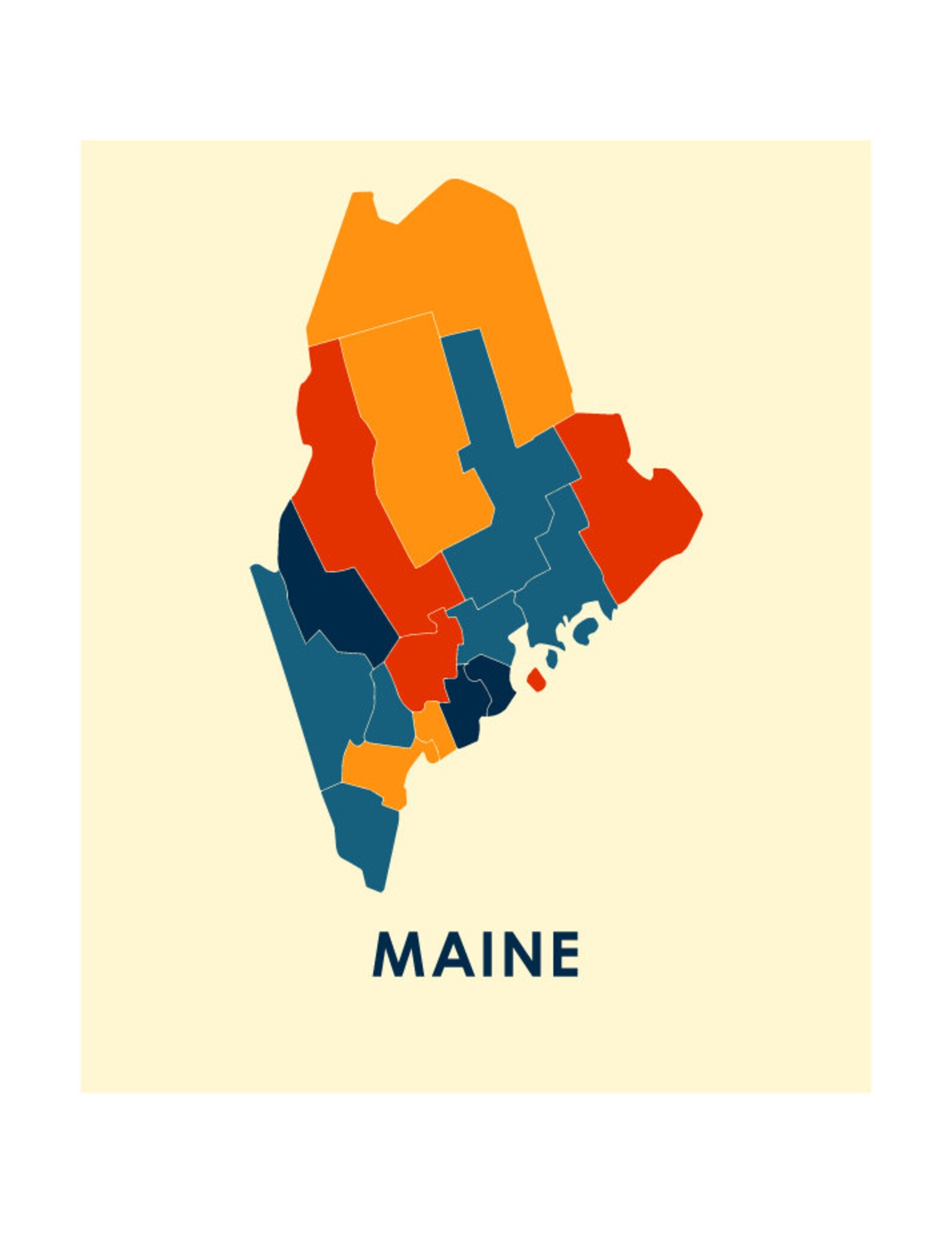 Maine Map Print Full Color Map Poster - Etsy