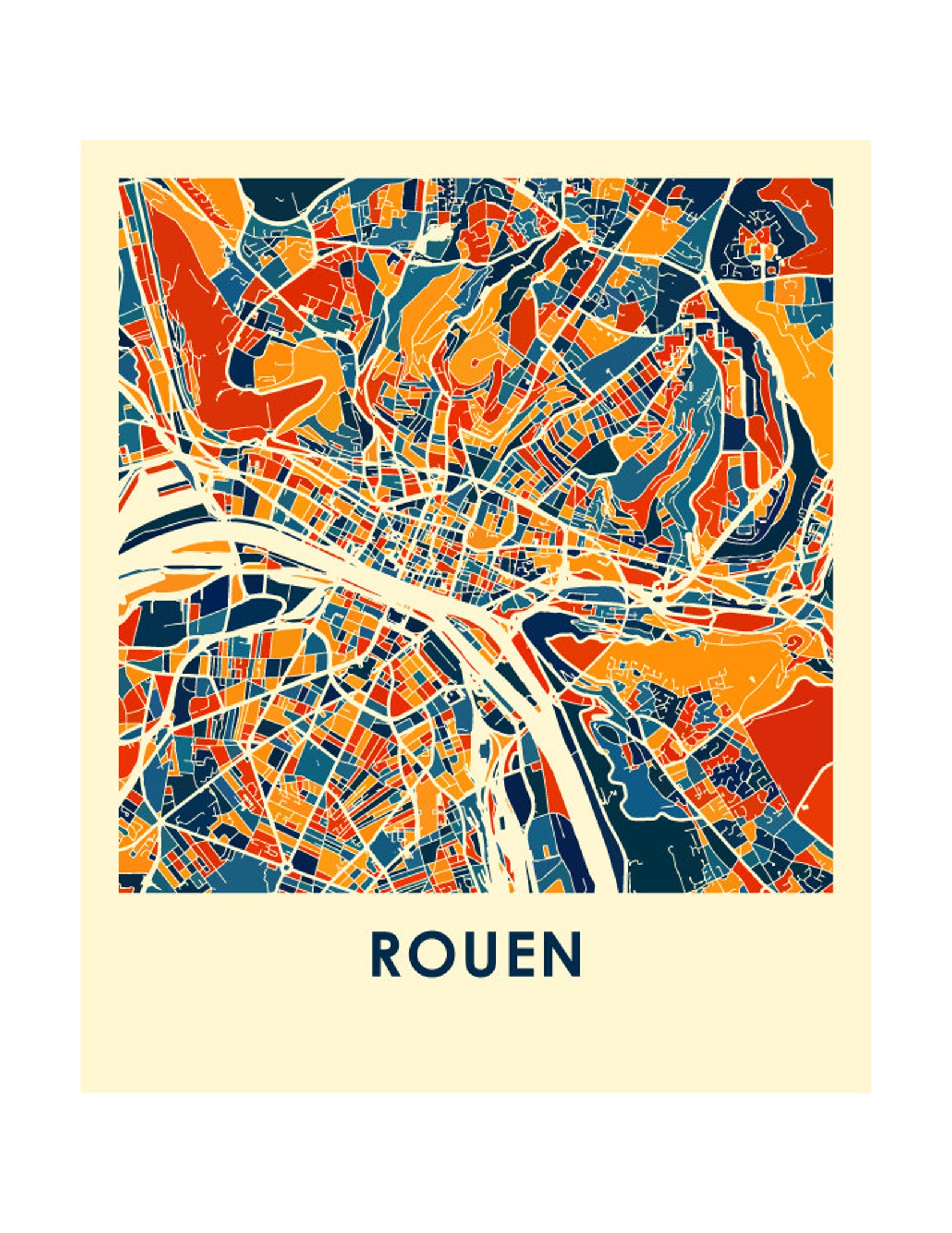 Rouen Map Print - Full Color Map Poster - Etsy