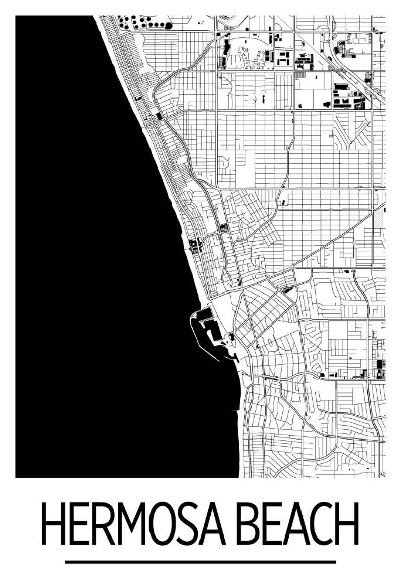 Hermosa Beach Map Poster California Map Print Art Deco | Etsy