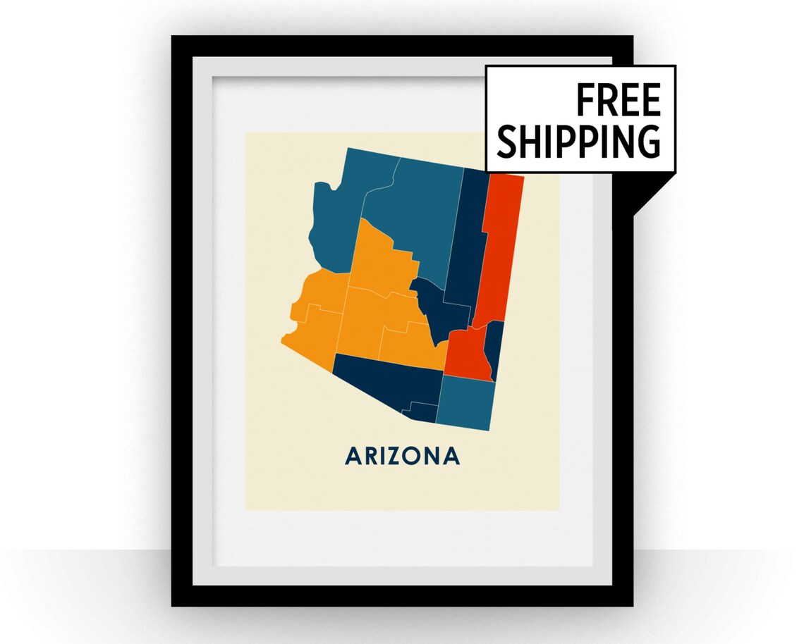 Arizona Map Print Full Color Map Poster - Etsy