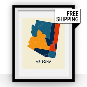 Arizona Map Print - Full Color Map Poster - Etsy