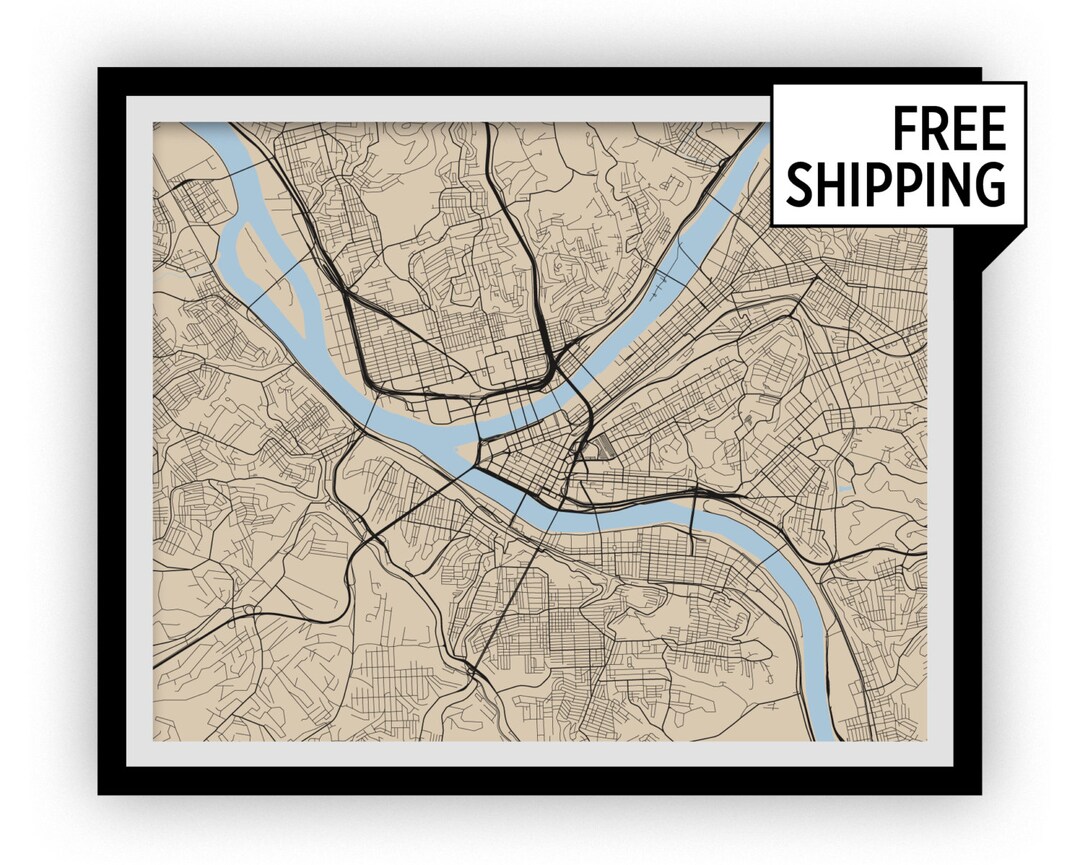 Pittsburgh Map Print - Choose Your Color - Etsy