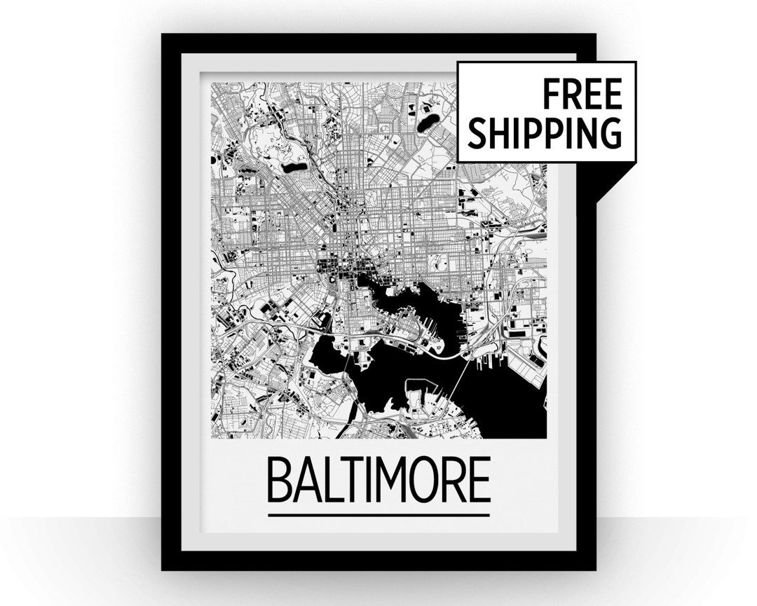 Baltimore Map Poster - Usa Map Print - Art Deco Series - Etsy