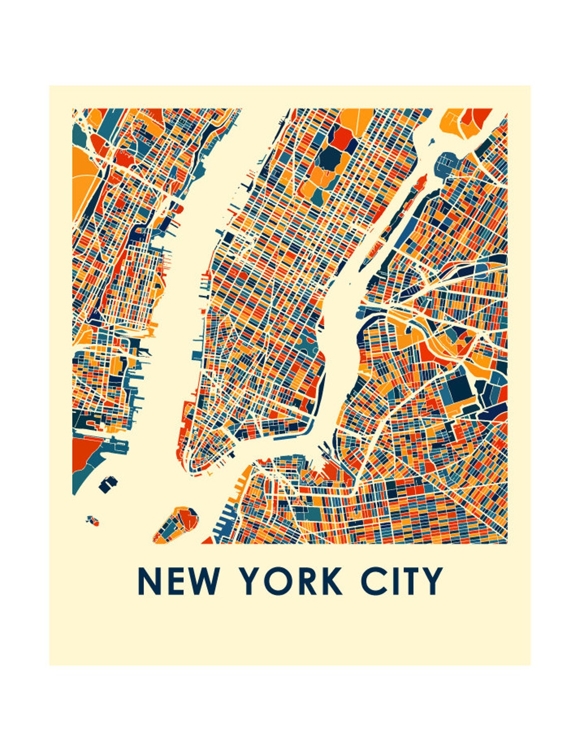 New York City Map Print - Full Color Map Poster - Etsy
