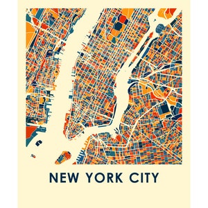 New York City Map Print - Full Color Map Poster - Etsy