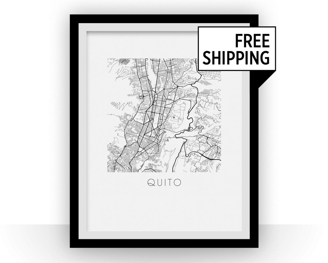 Quito Map Black and White Print - Ecuador Black and White Map Print - Etsy