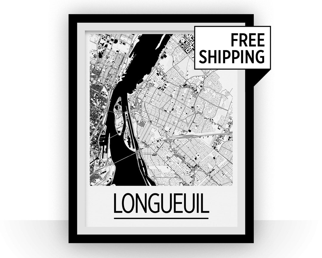 Longueuil Quebec Map Poster - Quebec Map Print - Art Deco Series - Etsy