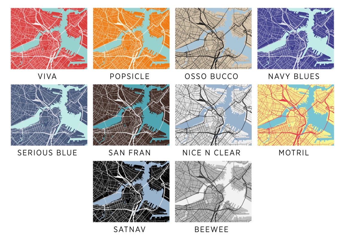 Boston Map Print Choose Your Color - Etsy
