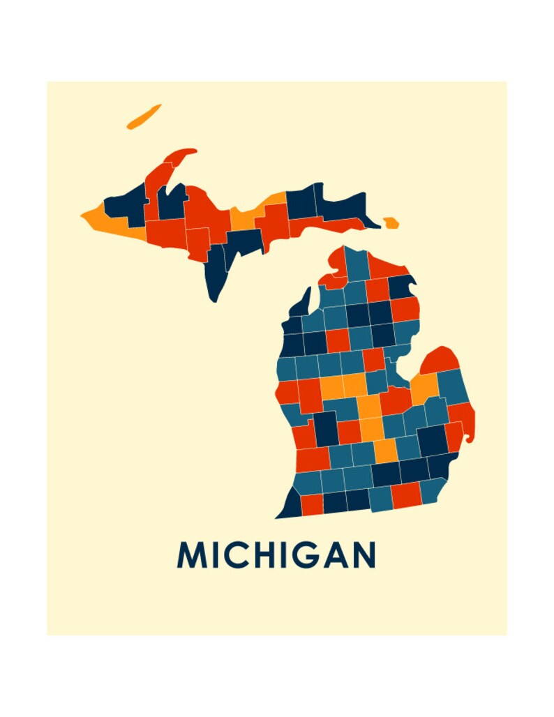 Michigan Map Print Full Color Map Poster - Etsy