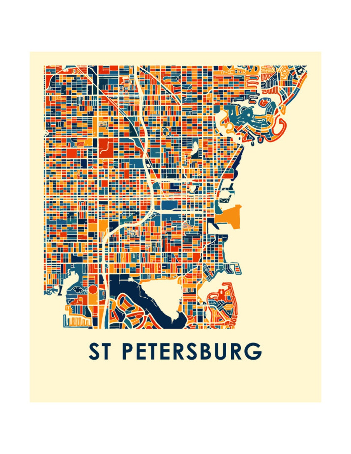 St Petersburg Florida Map Print Full Color Map Poster | Etsy