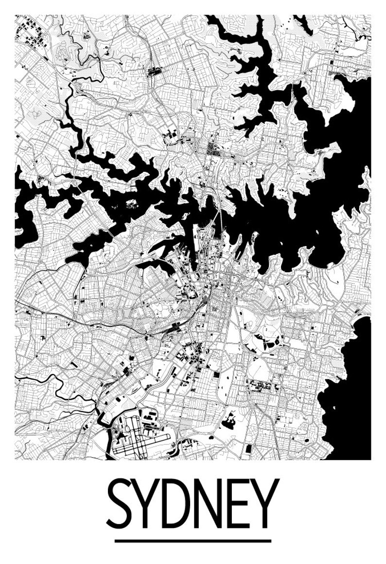 Sydney Map Poster australia Map Print Art Deco Series | Etsy