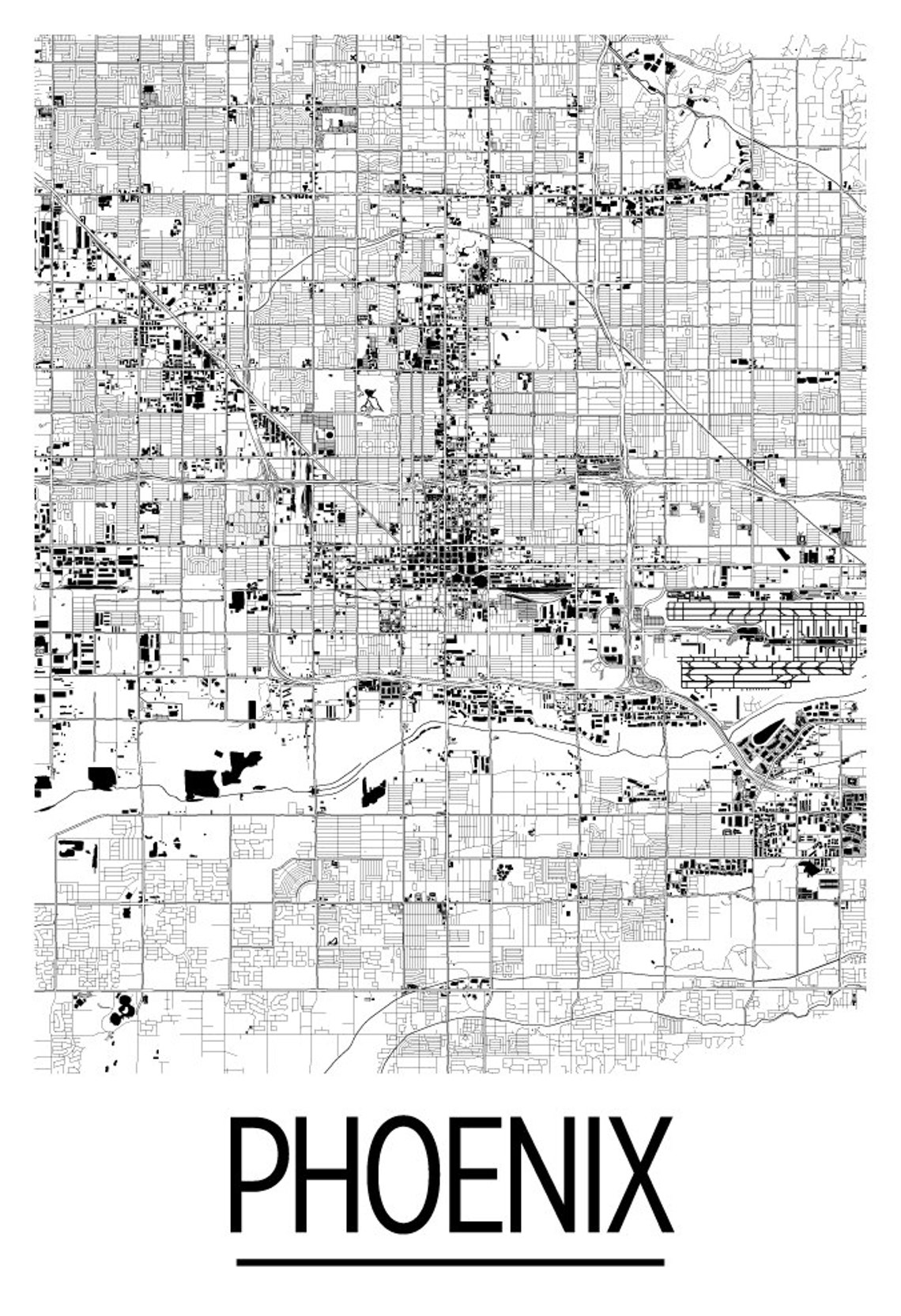 Phoenix Map Poster Usa Map Print Art Deco Series | Etsy